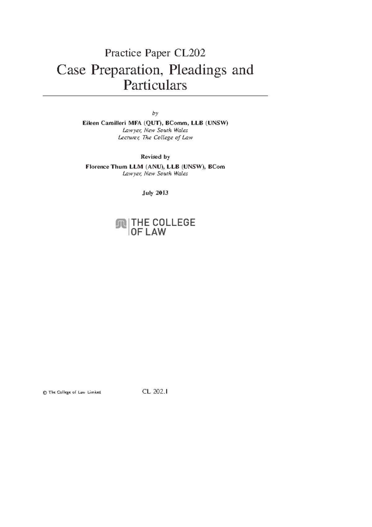 Case Prep, Pleadings & Particulars in Civil Litigation CL202 - Studocu
