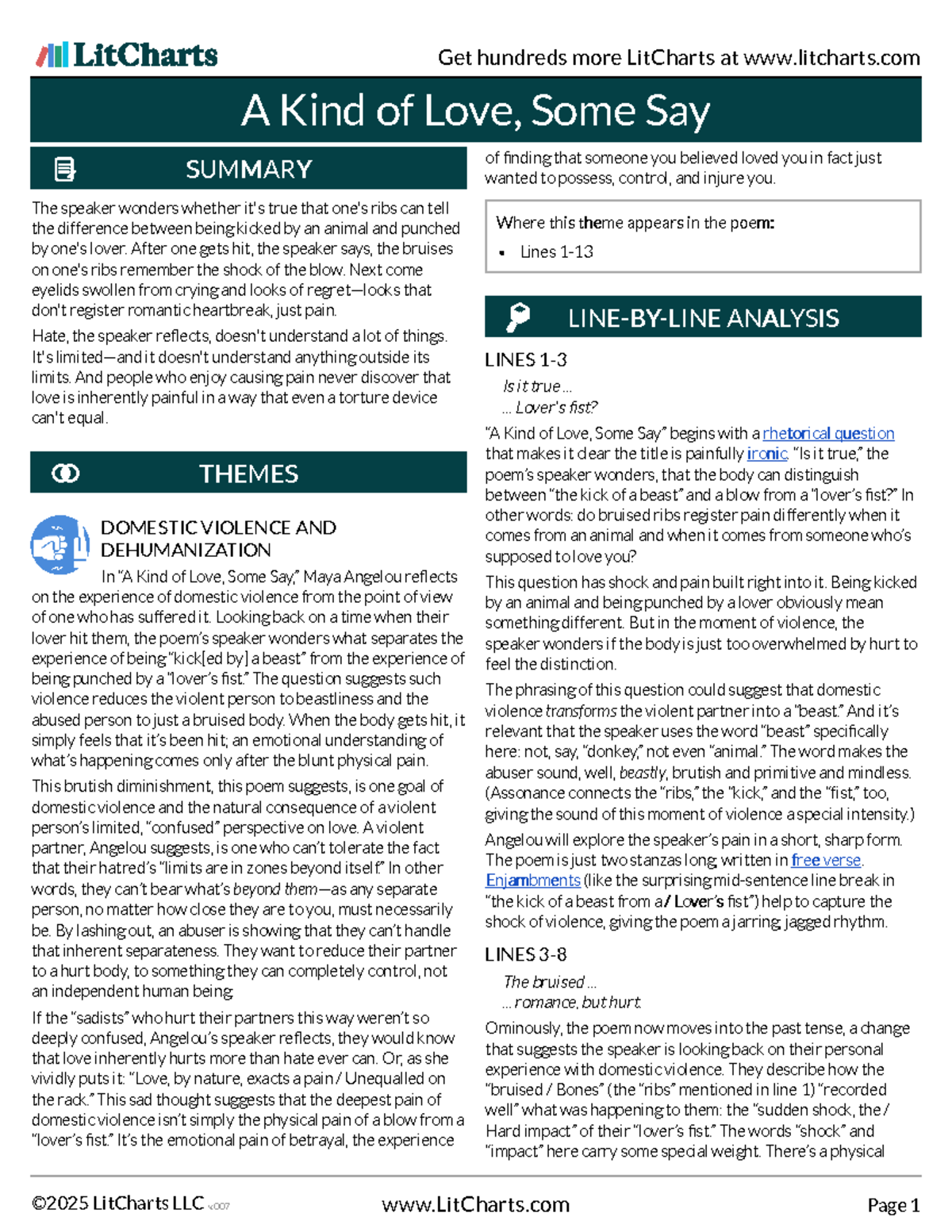 LitCharts Summary: A Kind of Love, Some - Themes & Analysis - Studocu