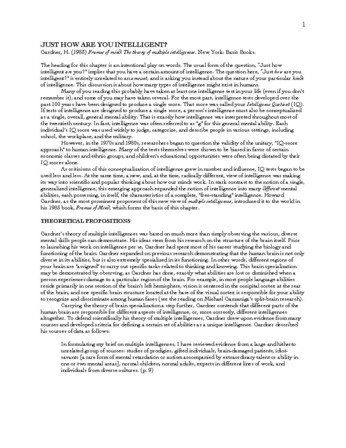Revised Title: Understanding Gardner's Theory of Multiple Intelligences ...
