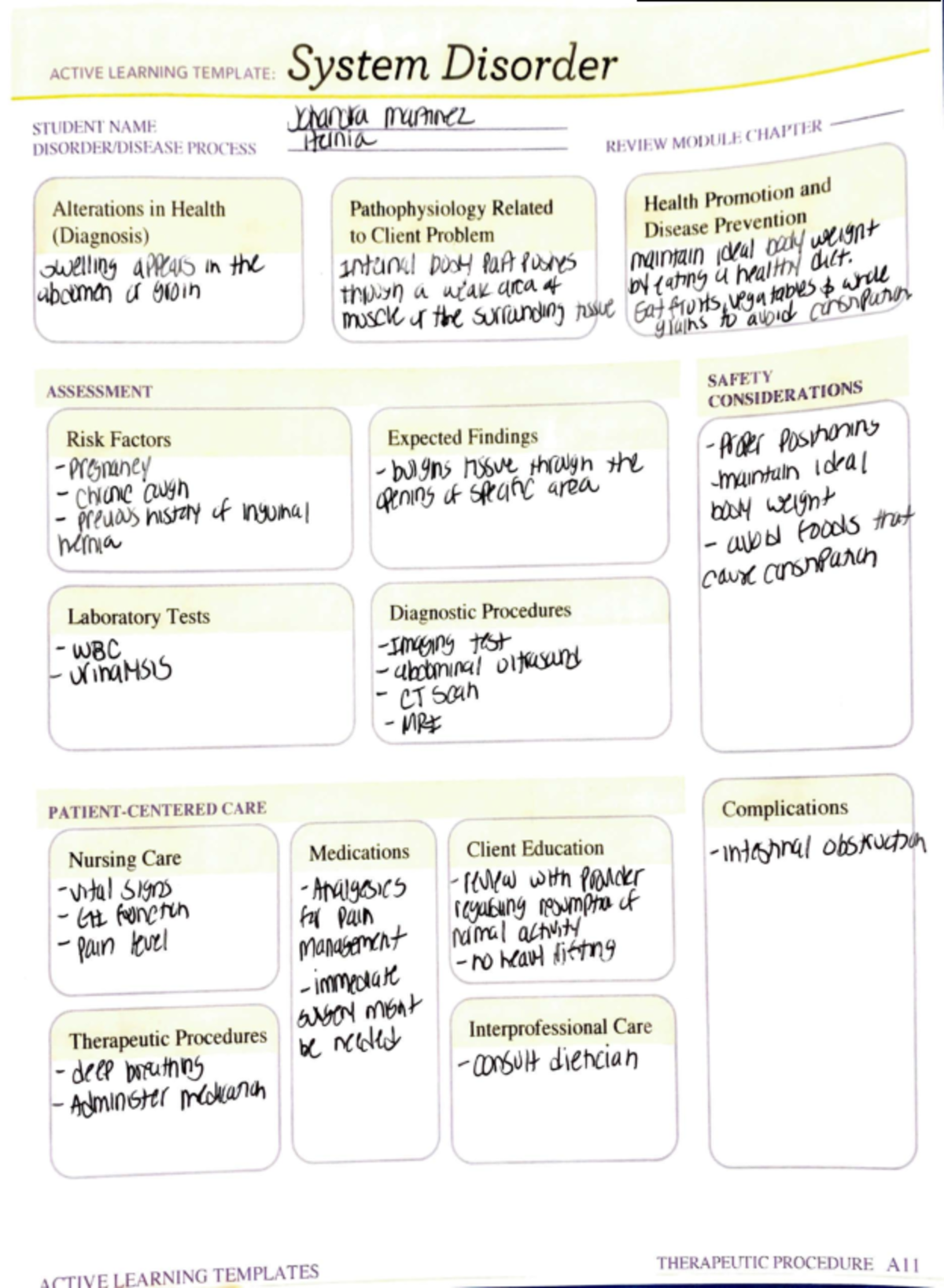Hernia System Disorder: Active Learning Template Overview - Studocu