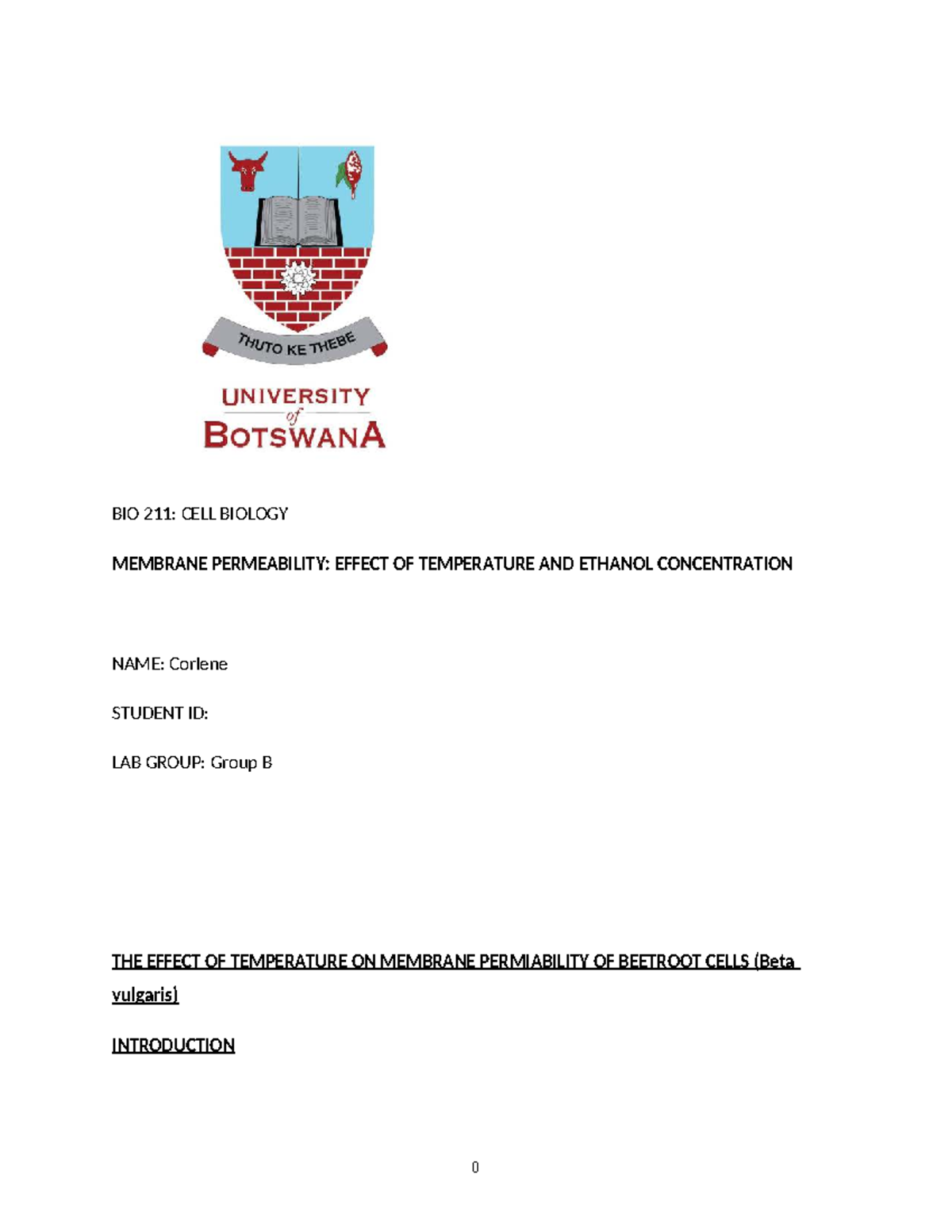 BIO 211: Final Lab Report on Membrane Permeability of Beetroot Cells ...