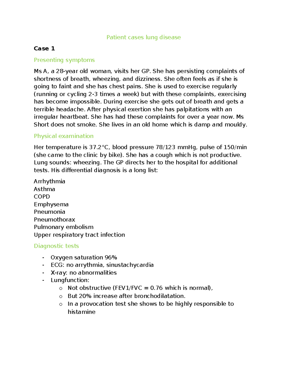 Patient Cases: Lung Disease - Asthma & Pneumonia Analysis - Studeersnel