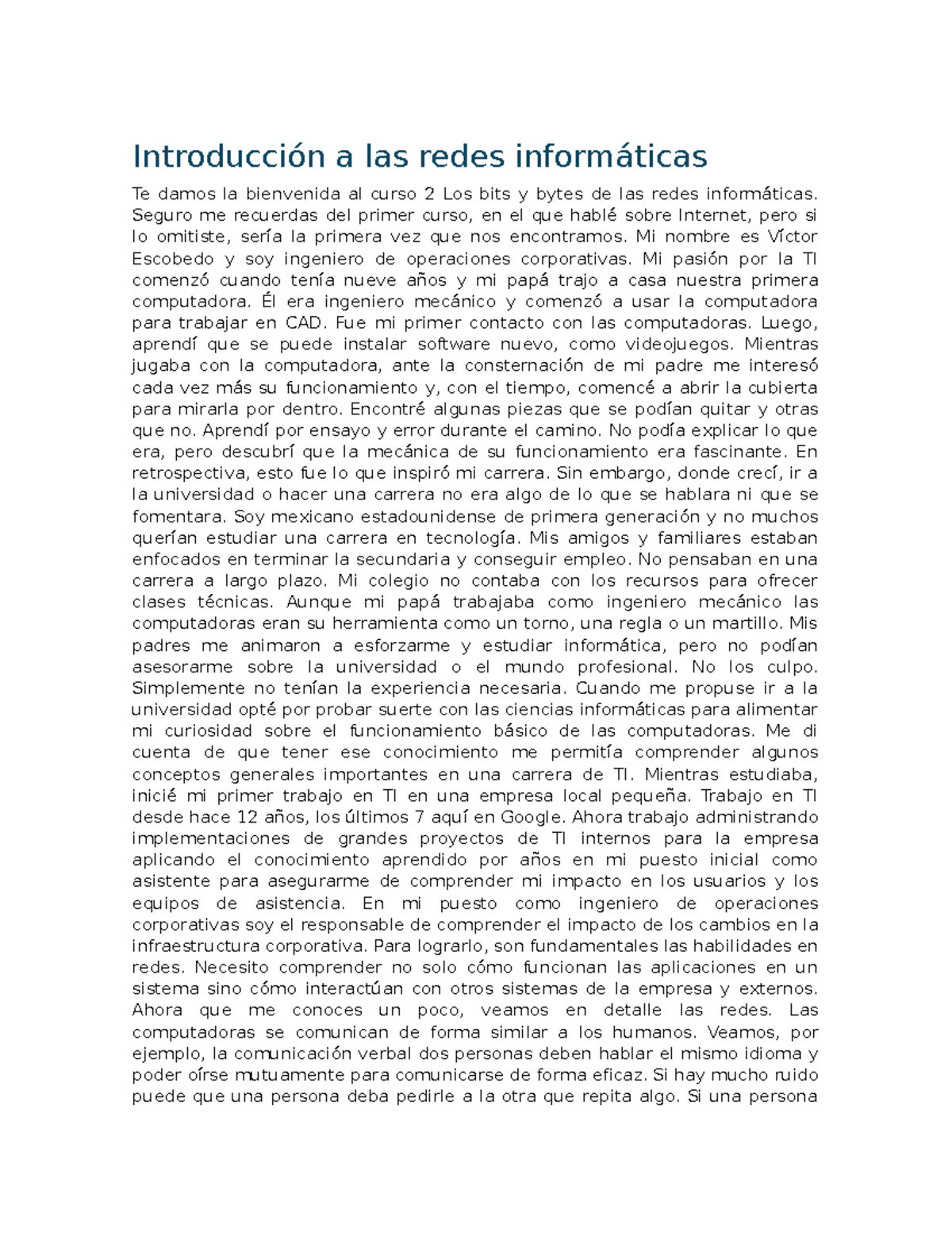 Curso 2 - Introducción a las redes informáticas Te damos la bienvenida ...