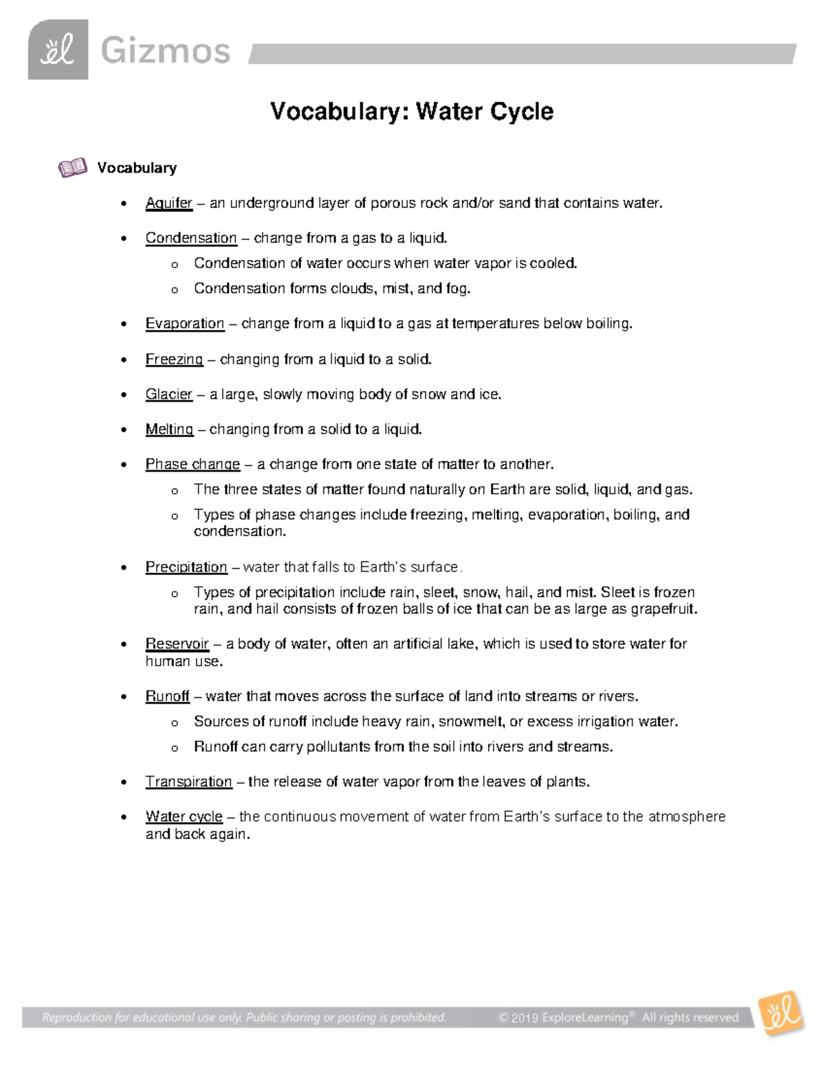 Water Cycle Vocabulary Notes - Key Terms and Definitions - Studocu