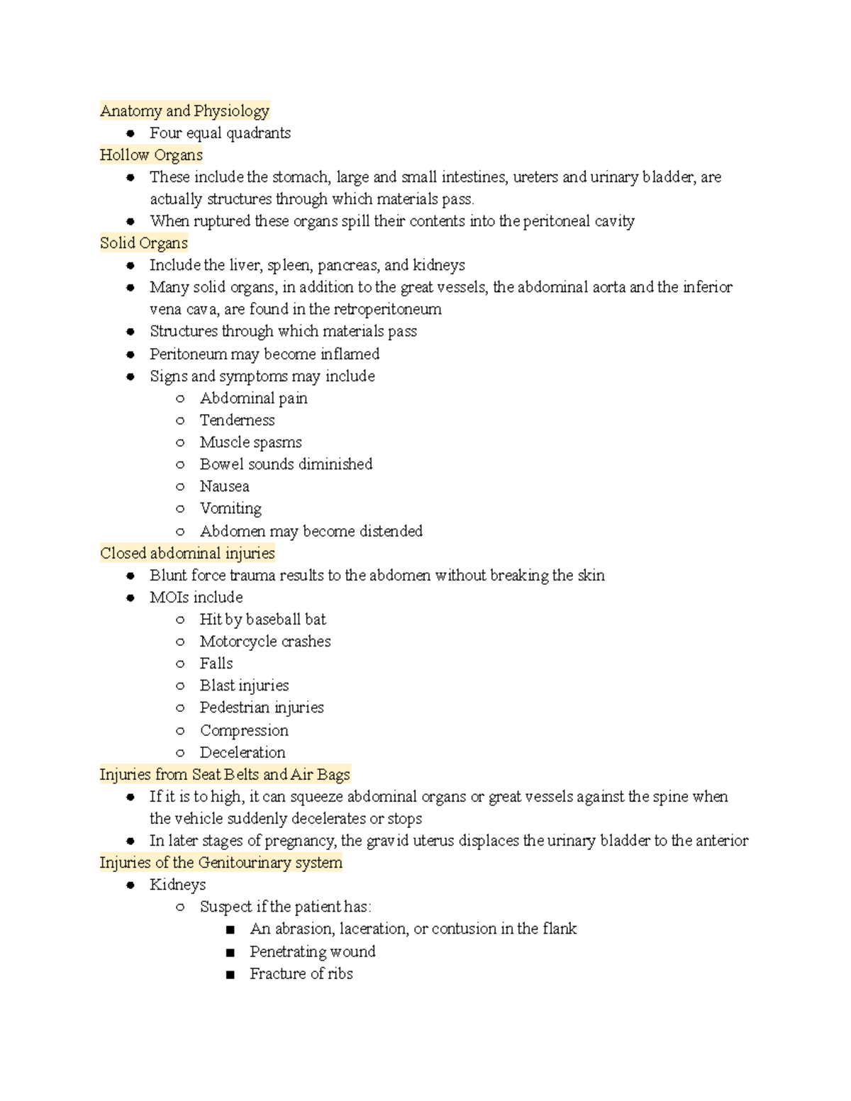 EMS chapter 31 - Anatomy and Physiology Four equal quadrants Hollow ...