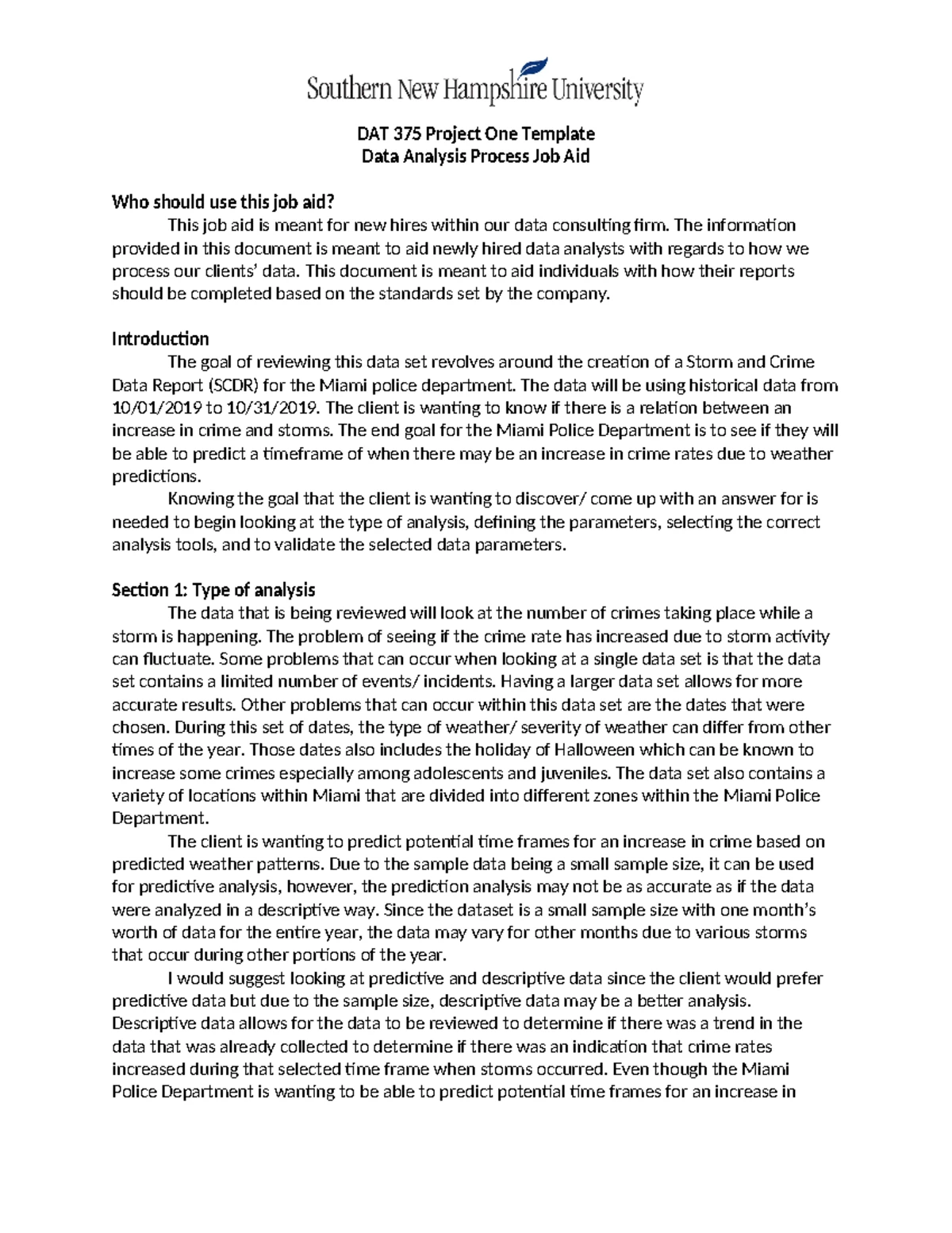 DAT 375 Project One: Storm & Crime Data Analysis Template - Studocu