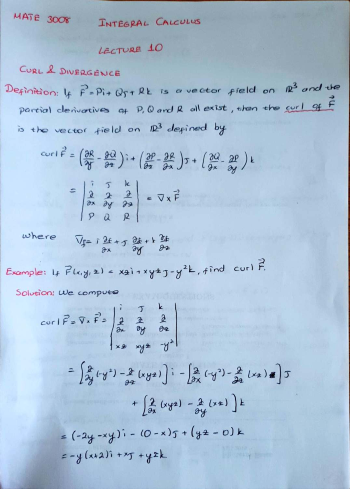 MATE 3008 Integral Calculus Lecture 10: Curl and Divergence Concepts ...