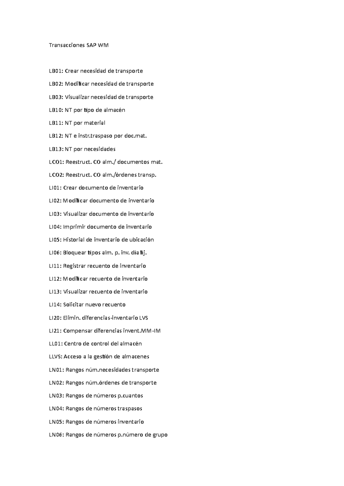 Transacciones SAP WM: Guía Completa y Funciones Clave - Studocu