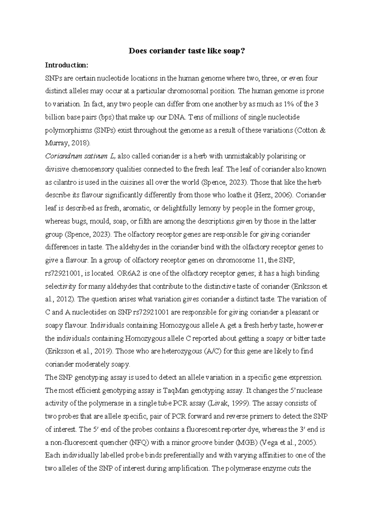 Practical Report: Genetic Influence on Coriander Taste (91148) - Studocu