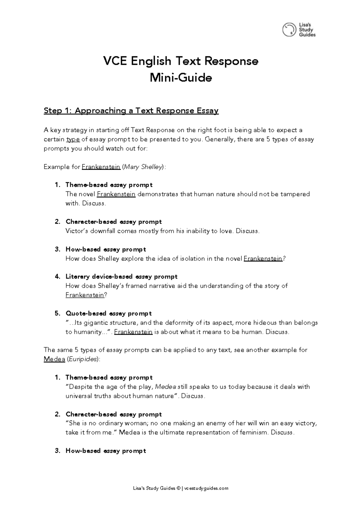 VCE English Text Response: Mini-Guide to Essay Prompts and Strategies ...