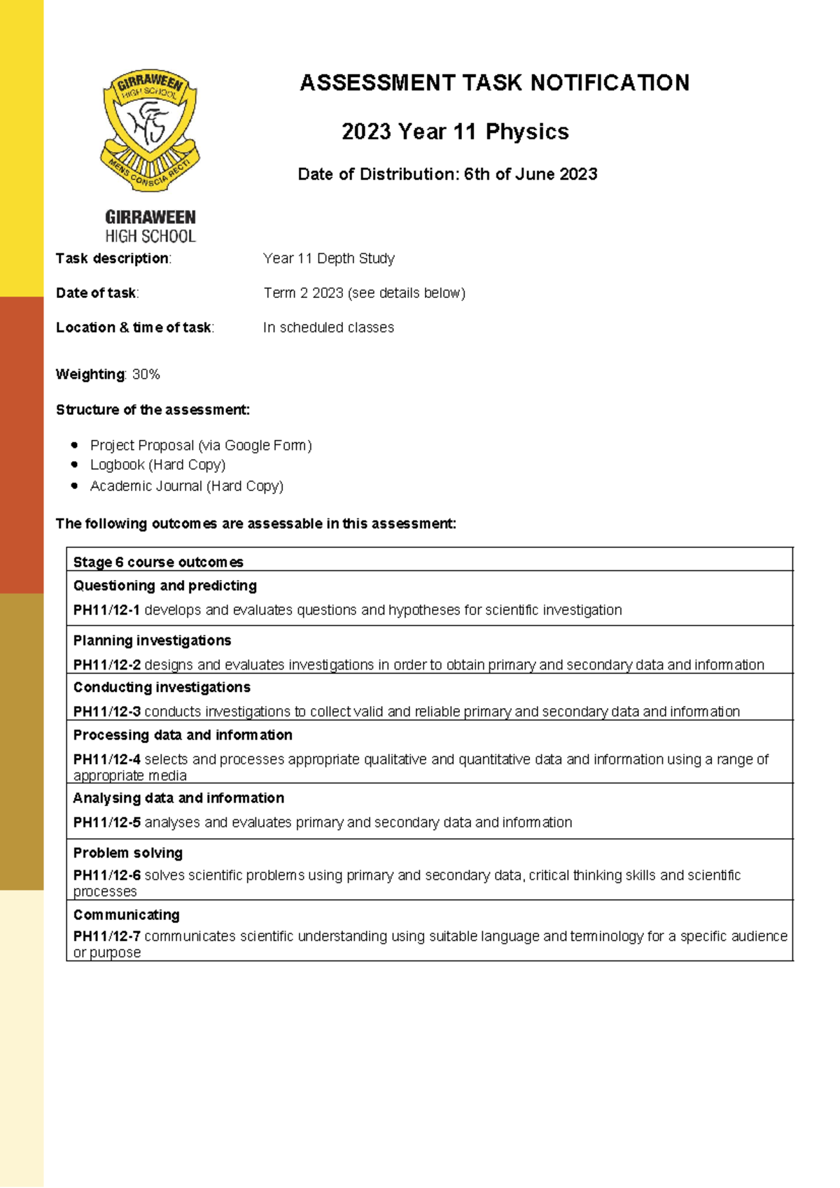 Year 11 Physics Depth Study Assessment Task - 2023 - Studocu