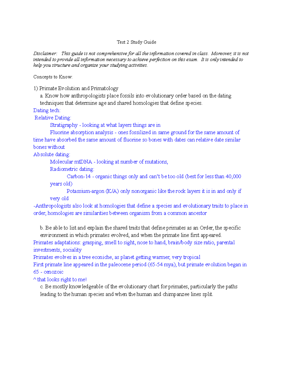 ANTH 1102 Test 2 Study Guide - Test 2 Study Guide Disclaimer: This ...