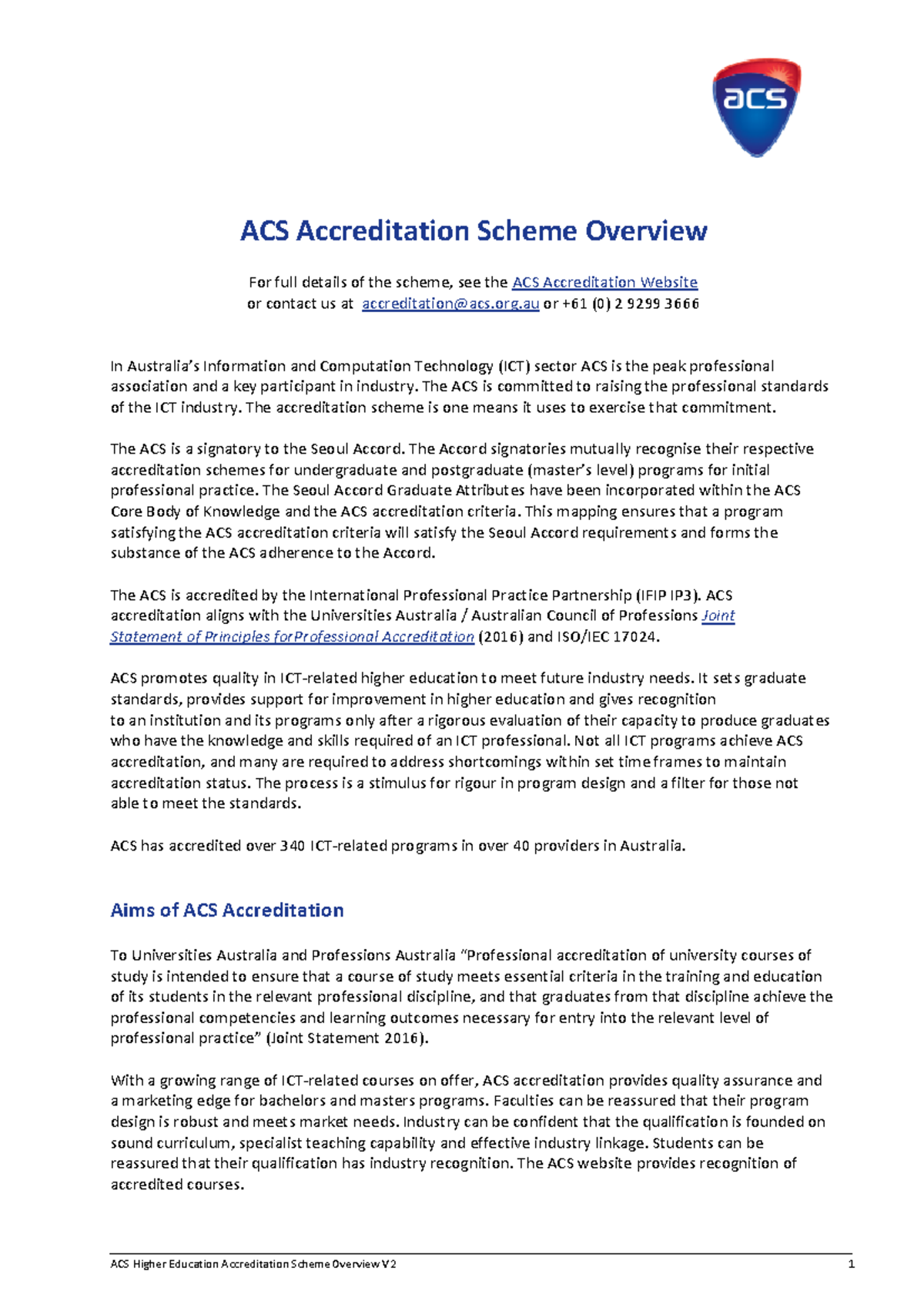 ACS Accreditation Overview V4 - ACS Accreditation Scheme Overview For full details of the scheme ...