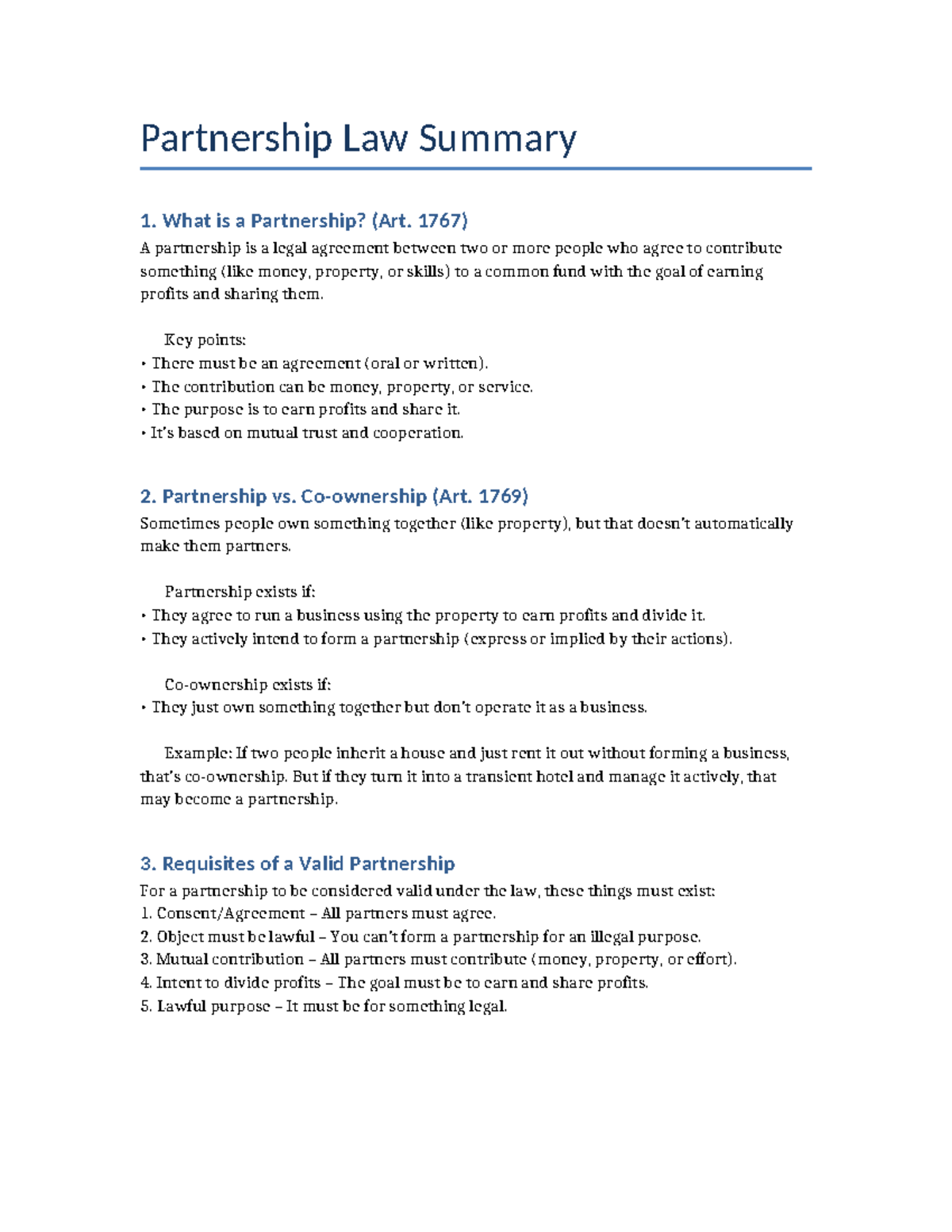 Partnership Law Summary: Key Concepts and Legal Framework - Studocu