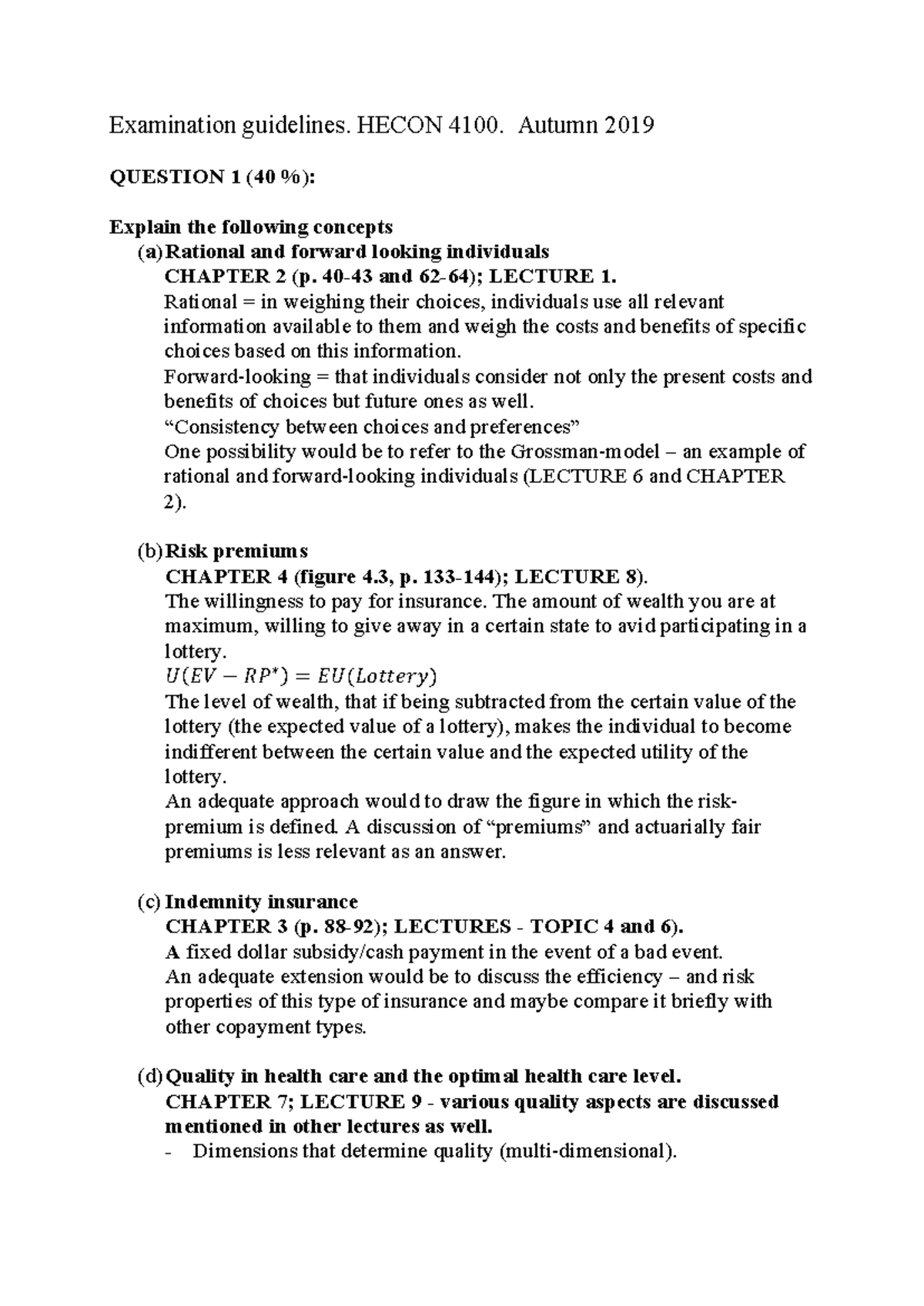 Examination Guidelines for HECON 4100 - Autumn 2019 - Studocu