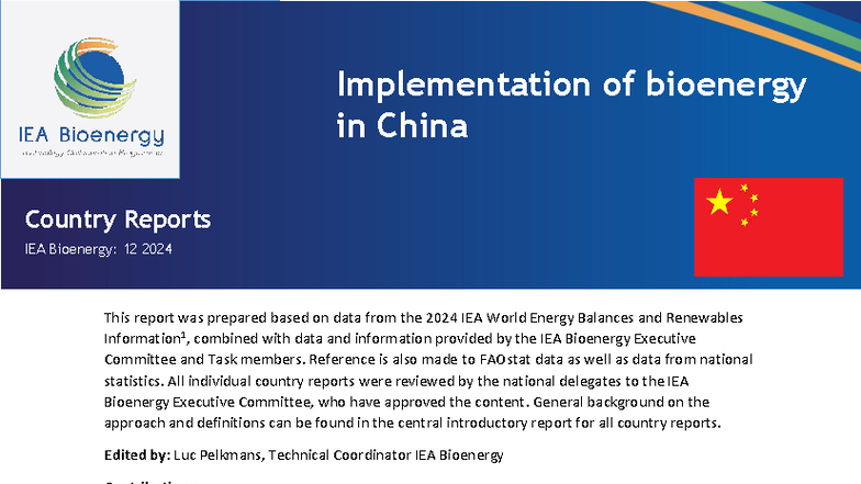 Country Report 2024: Bioenergy Implementation in China - Studocu