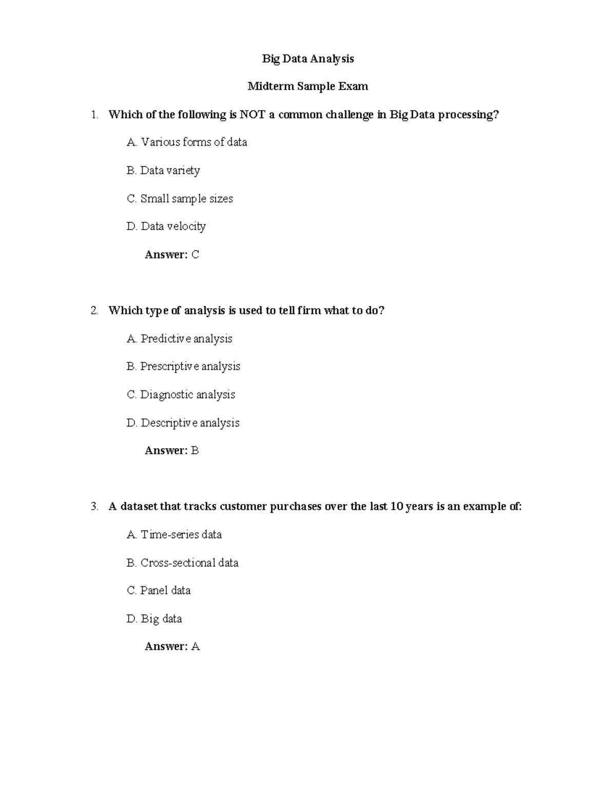 entrainement MT - Big Data Analysis Midterm Sample Exam Which of the ...