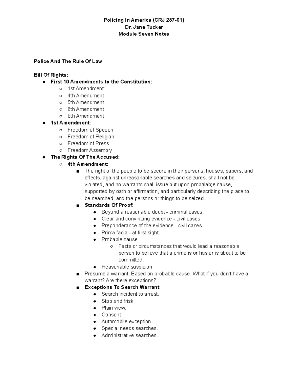 CRJ 287 - Week 7 - CRJ 287 Week 7 - Dr. Jane Tucker Module Seven Notes ...