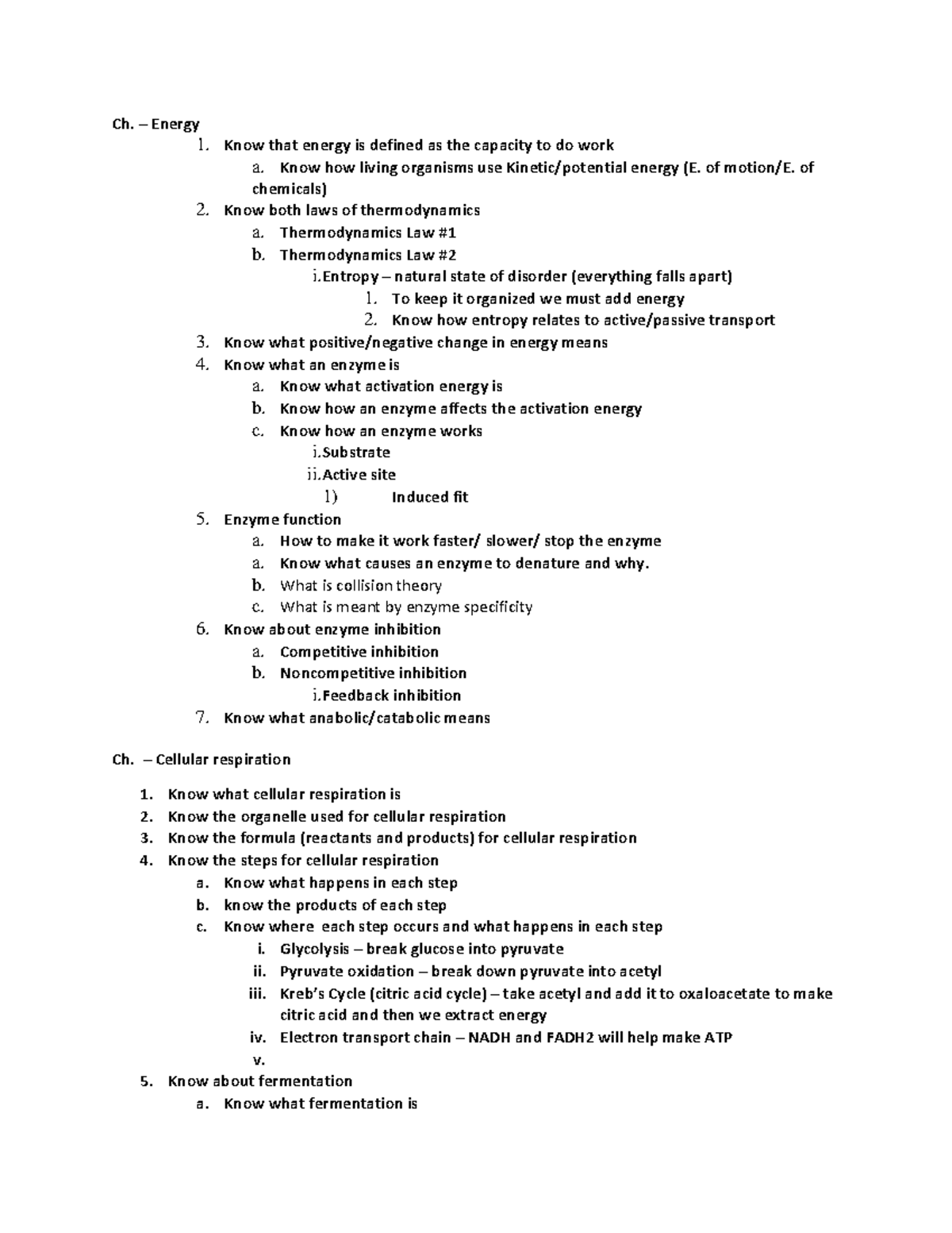 Cellular Respiration and Photosynthesis Study Guide (Bio 101) - Ch. – Energy 1. Know that energy ...