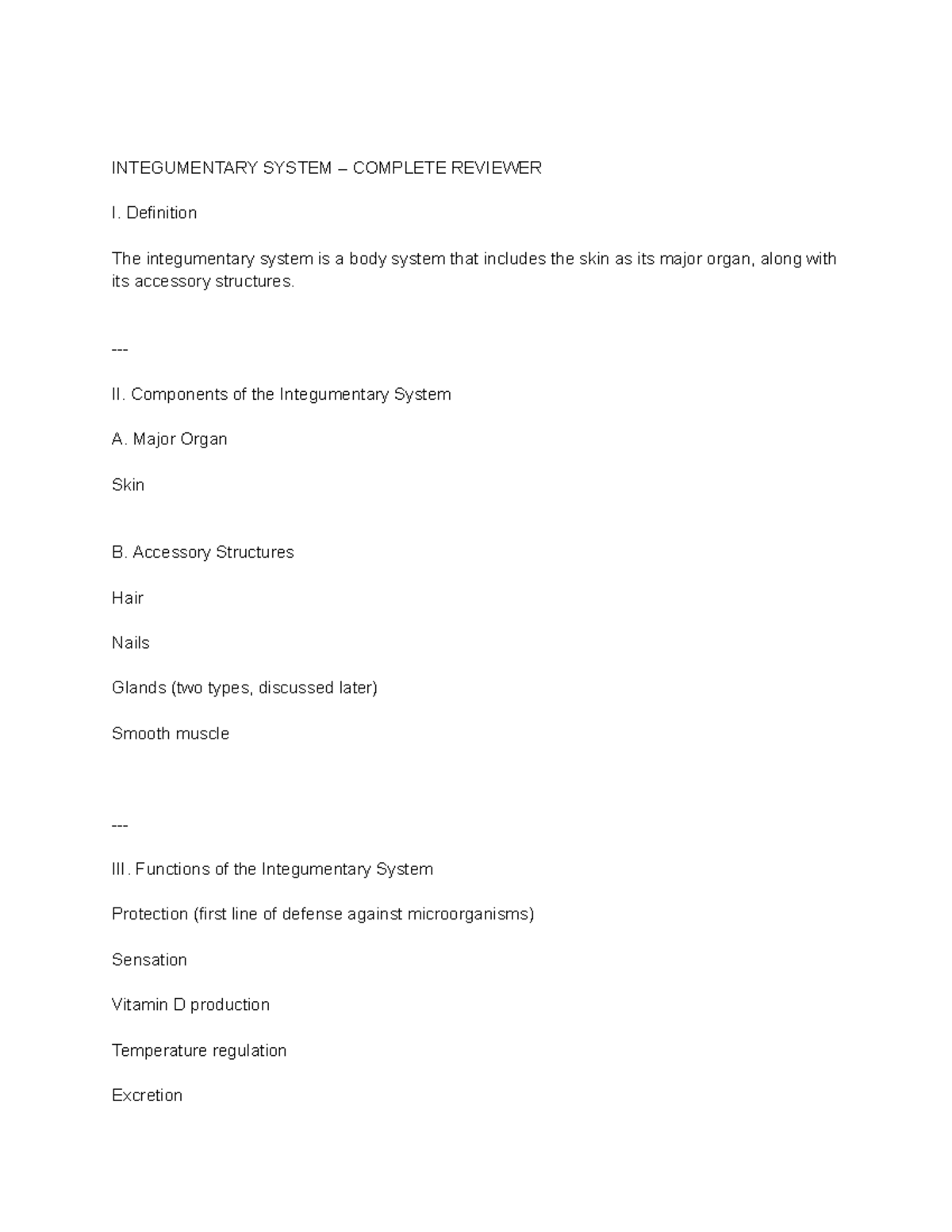 INTEGUMENTARY SYSTEM COMPLETE REVIEWER: KEY CONCEPTS & FUNCTIONS - Studocu