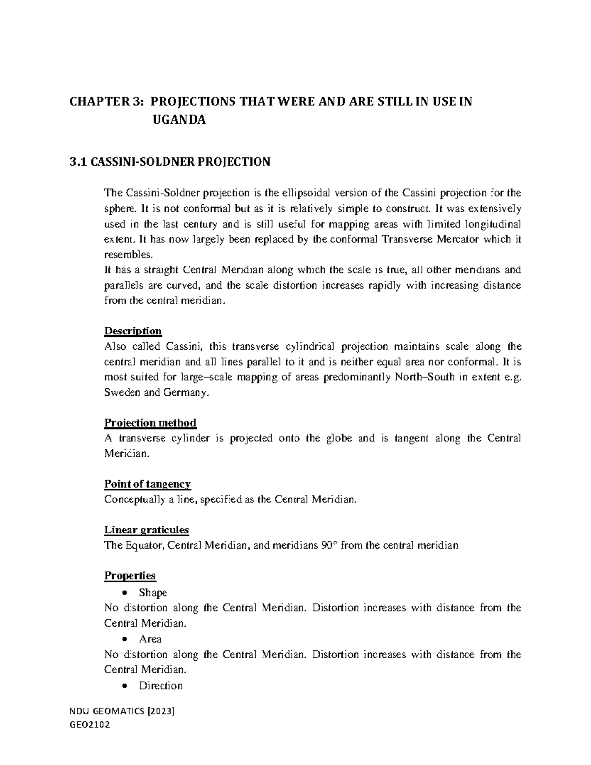 Chapter 3 - Lecture notes for Map Projections - NDU GEOMATICS [20 23 ...