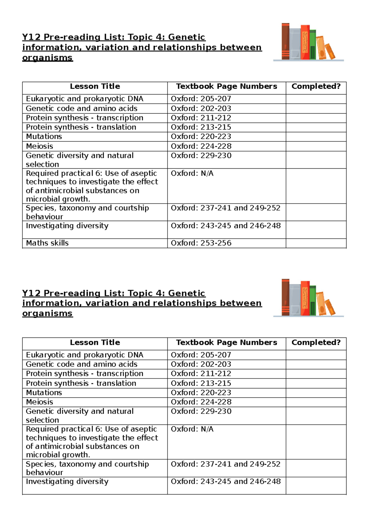 Y12 Topic 4: Genetic Info, Variation & Relationships Pre-Reading List ...