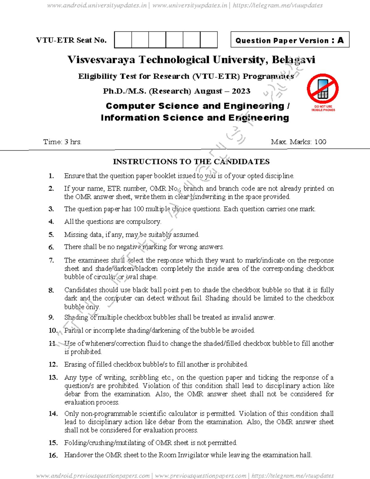 CS - CSIS - Eligibility Test Question Paper for VTU ETR 2023 - Studocu