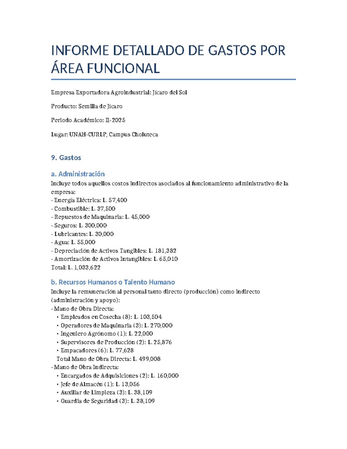 Informe Detallado de Gastos por Área Funcional - Agroindustria - Studocu