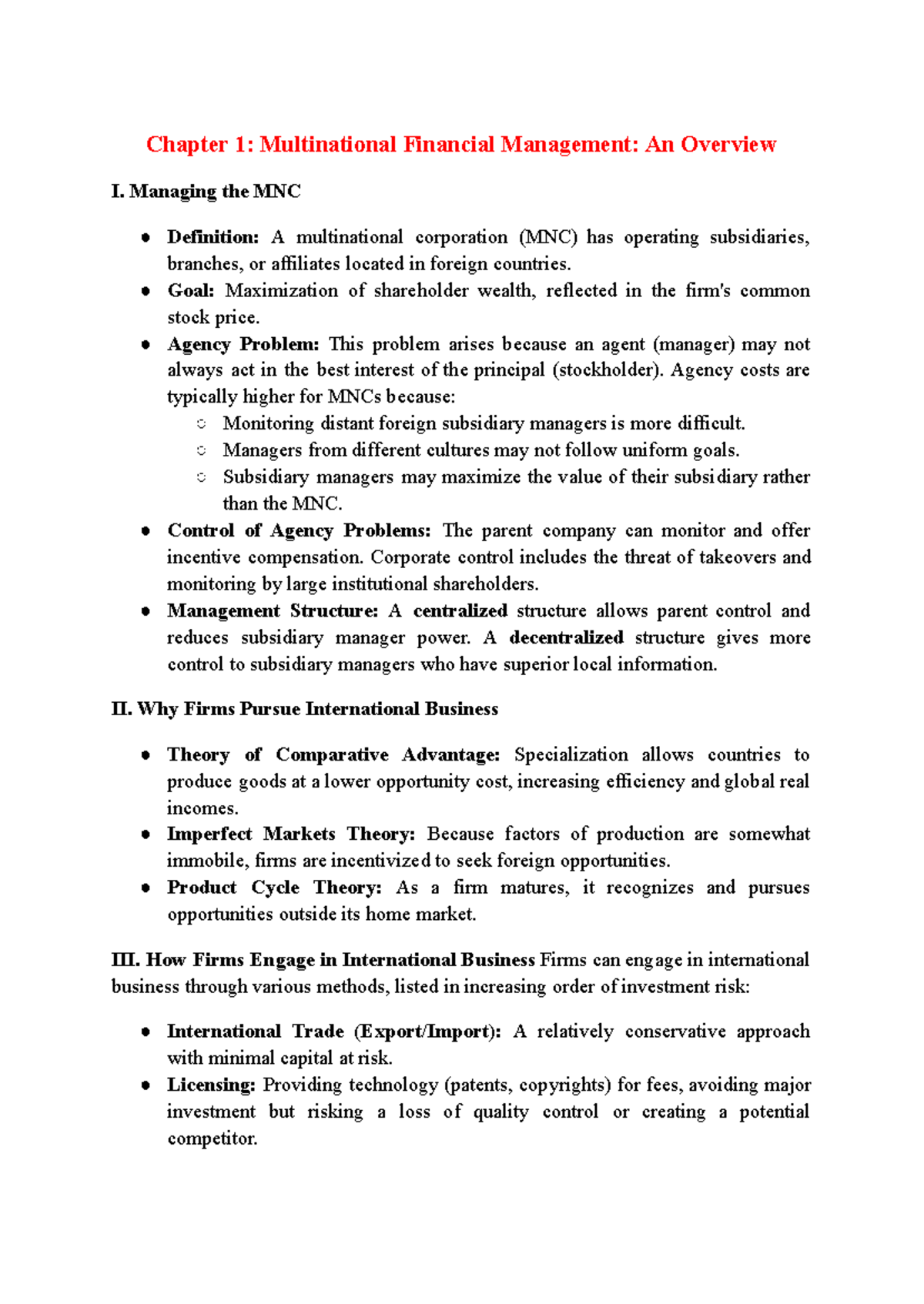 International Trade Revision: MNCs & Flow of Funds Overview - Studocu