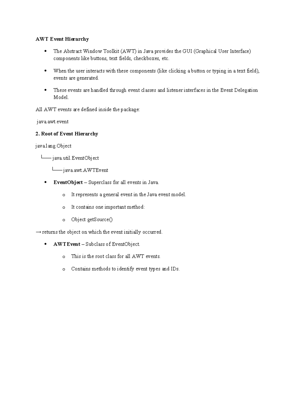 AWT Event Hierarchy Overview for Java GUI Components - Studocu
