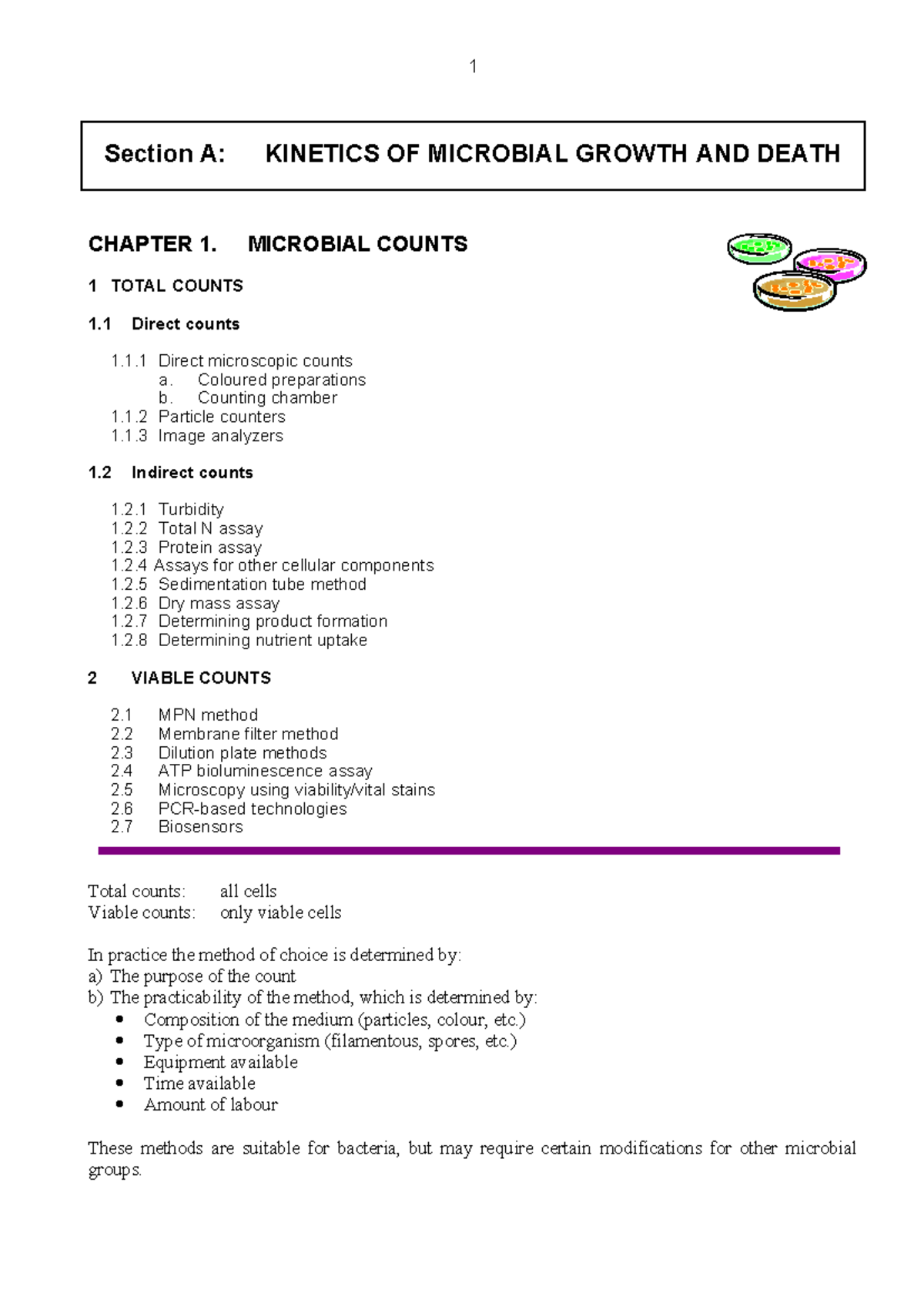 Chapter 1: Kinetics of Microbial Growth & Death - Microbial Counts (BIO 101) - Studocu