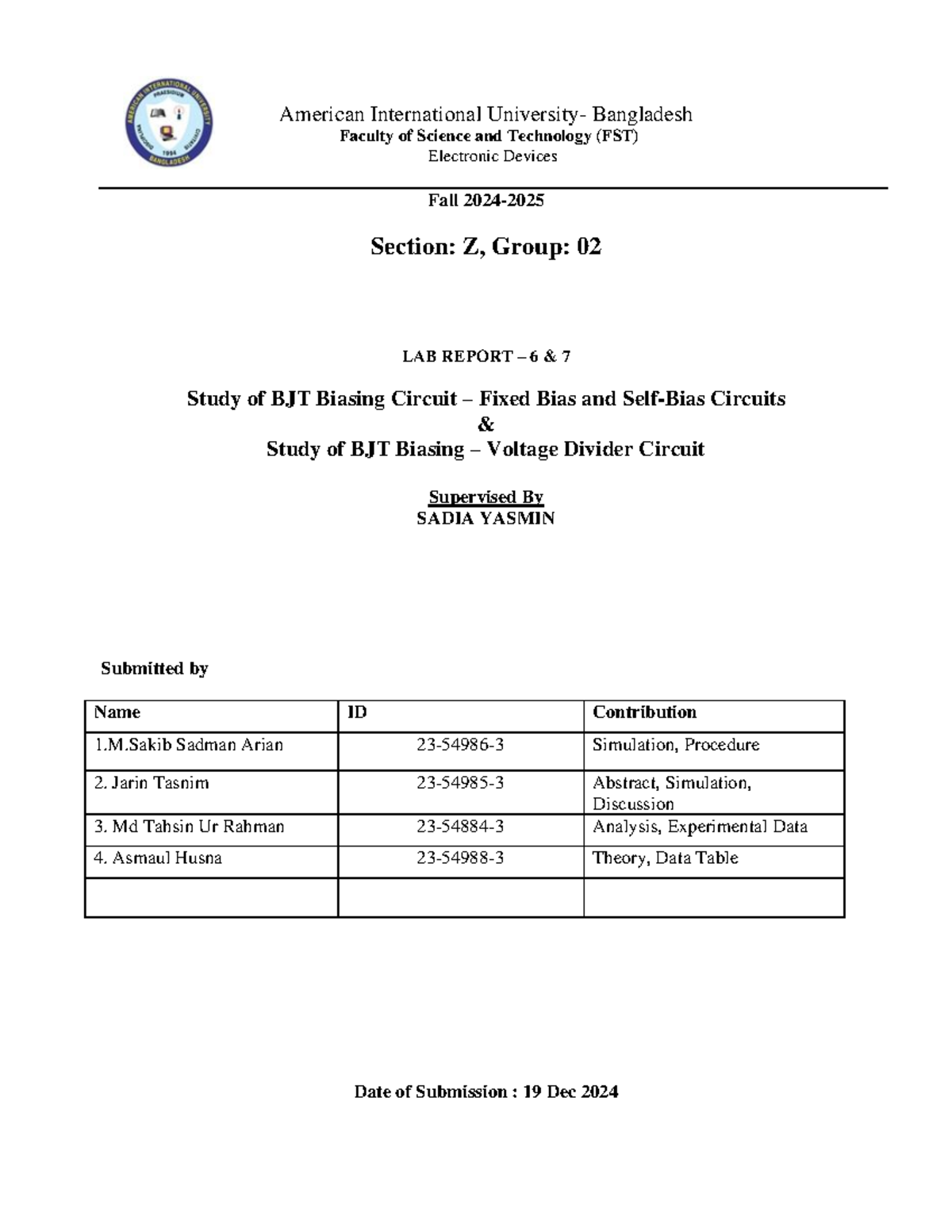 ED FST Lab Report 6 & 7: BJT Biasing Circuit Study - Studocu