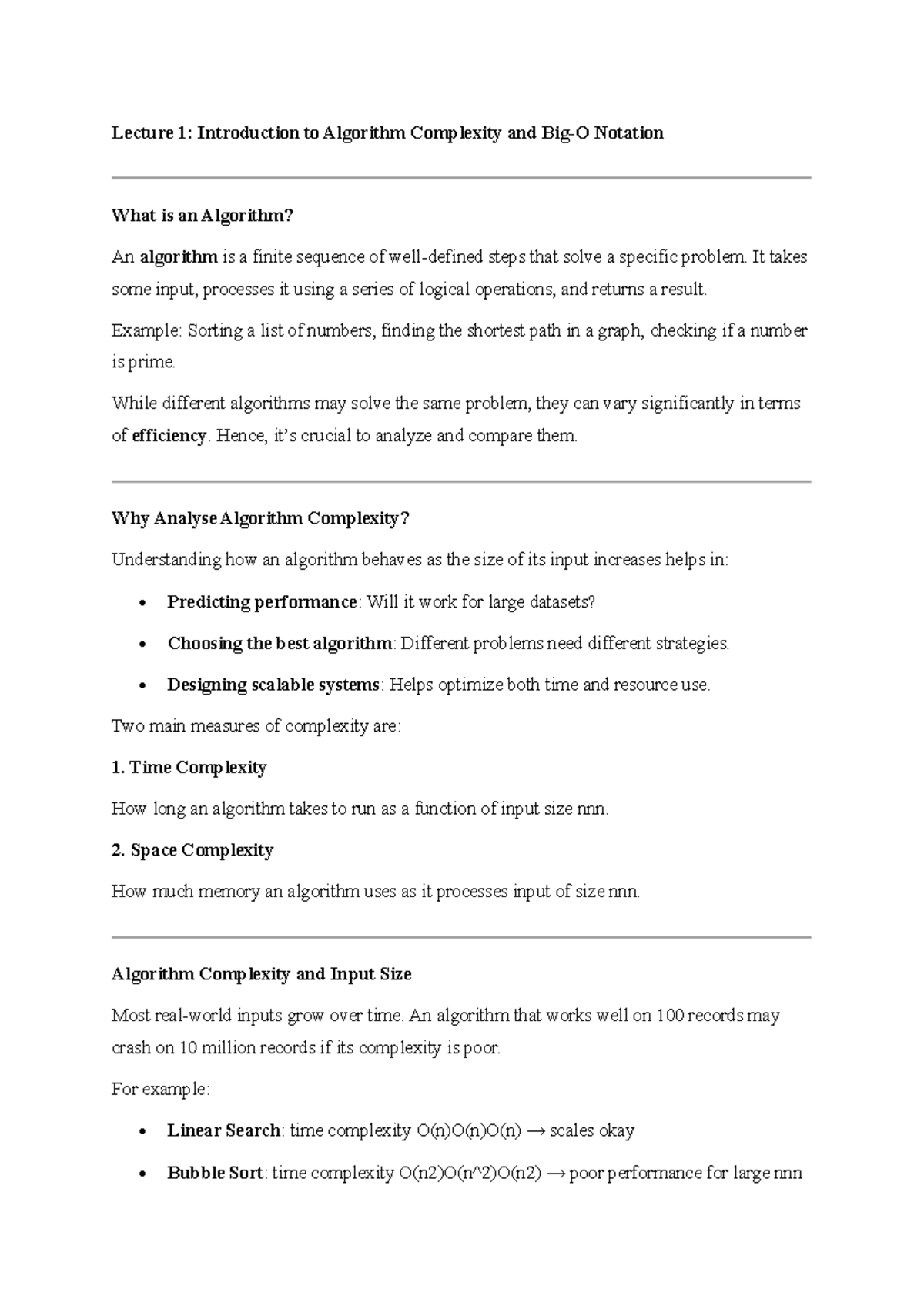 Lecture 1: Intro to Algorithm Complexity & Notation (1.1) - Studocu
