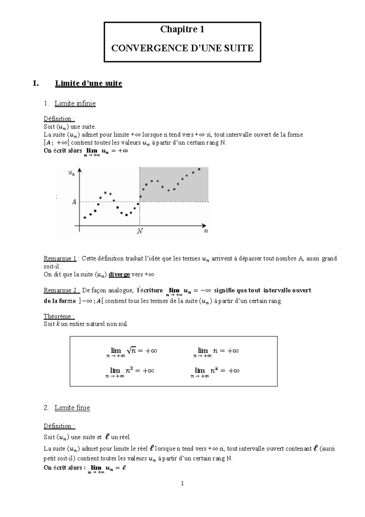 CM Convergence d'une suite - CONVERGENCE I. Limite d’une suite 1 ...