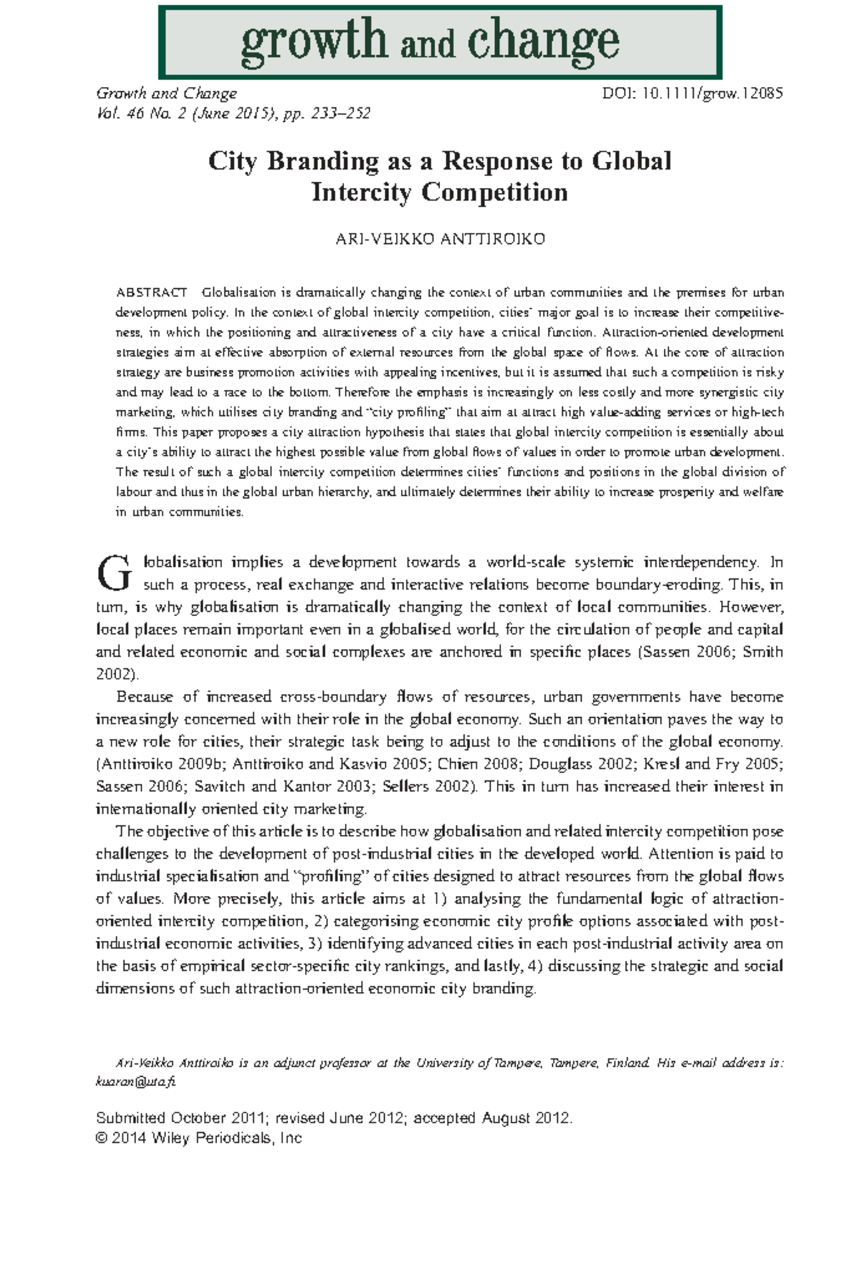 City Branding Strategies in Global Intercity Competition - Studocu