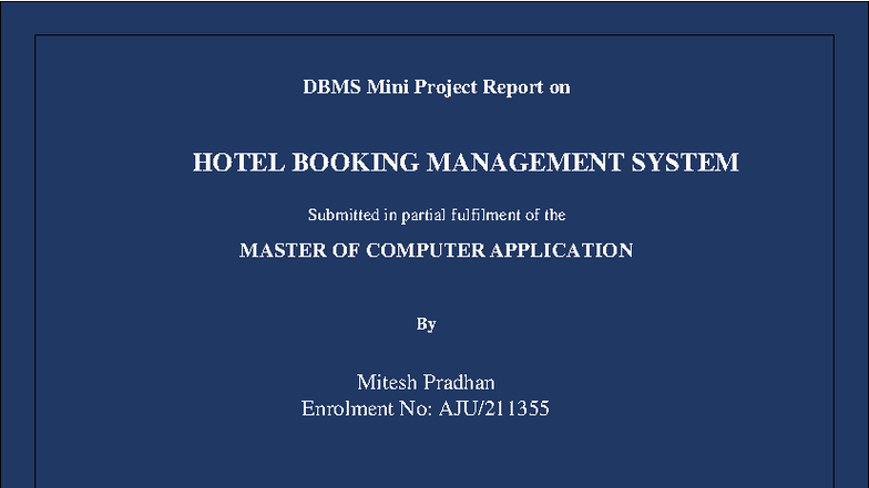 DBMS Mini Project Report: Hotel Booking Management System (MCA) - Studocu