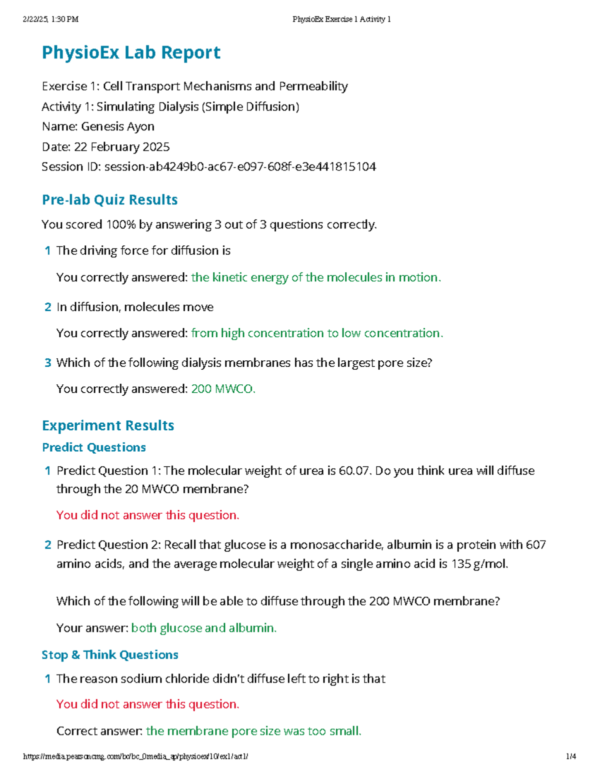 Physio Ex Exercise 1 Activity 1 - PhysioEx Lab Report Exercise 1 : Cell ...