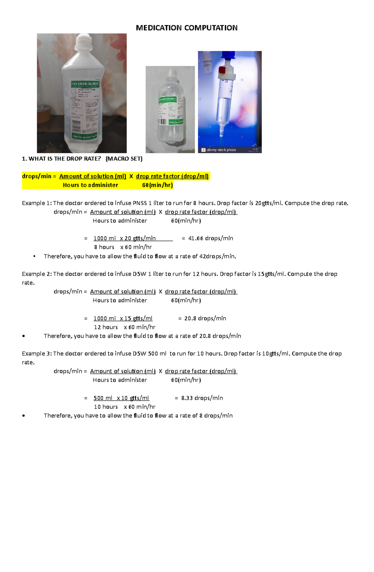 IV Fluid Computation: Drop Rate Calculation for Infusions - Studocu