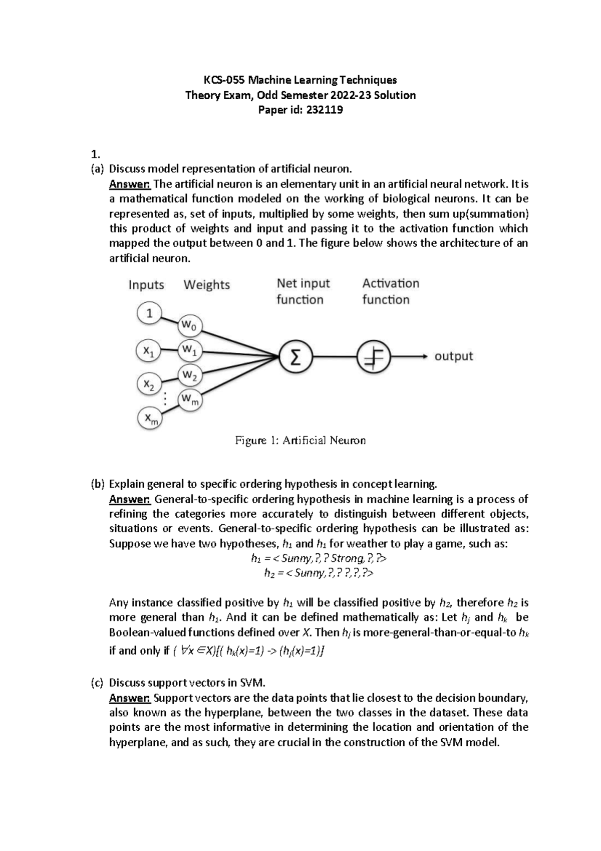 MLT KCS055 2022 23 AKTU QPaper Sol - KCS-055 Machine Learning Techniques Theory Exam, Odd ...