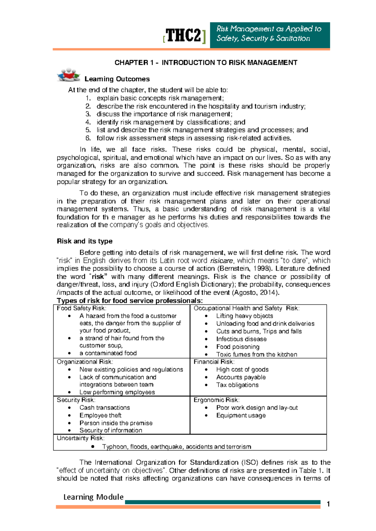 THC2 Lecture Notes: Understanding Risk Management in Hospitality - Studocu