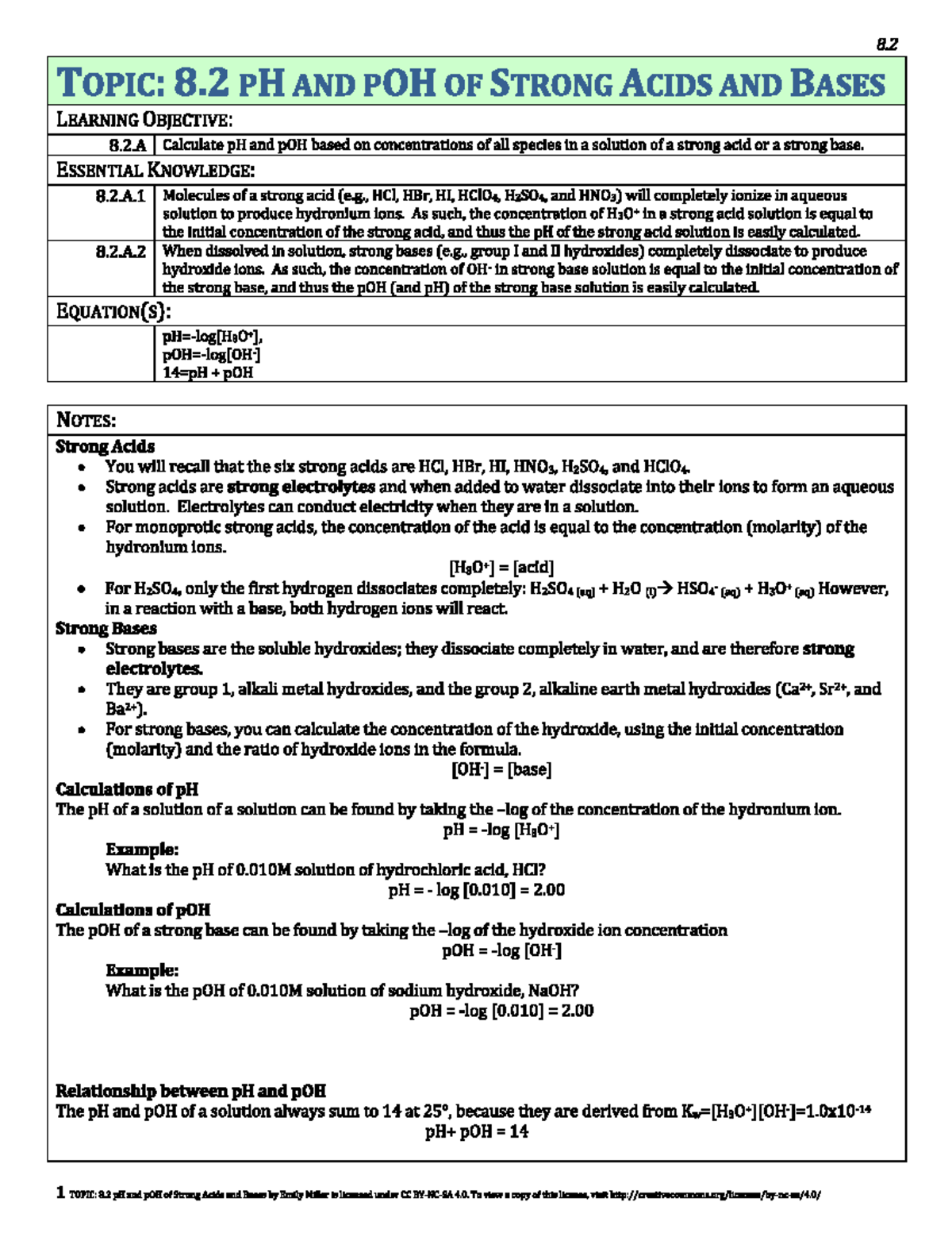 8.2 pH and pOH Calculations for Strong Acids and Bases - Studocu