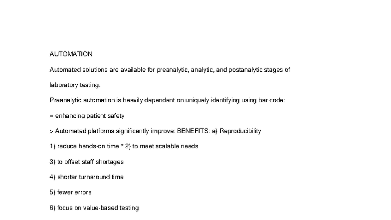 Clinical Chemistry Study Guide Part 1: Automation in Lab Testing - Studocu