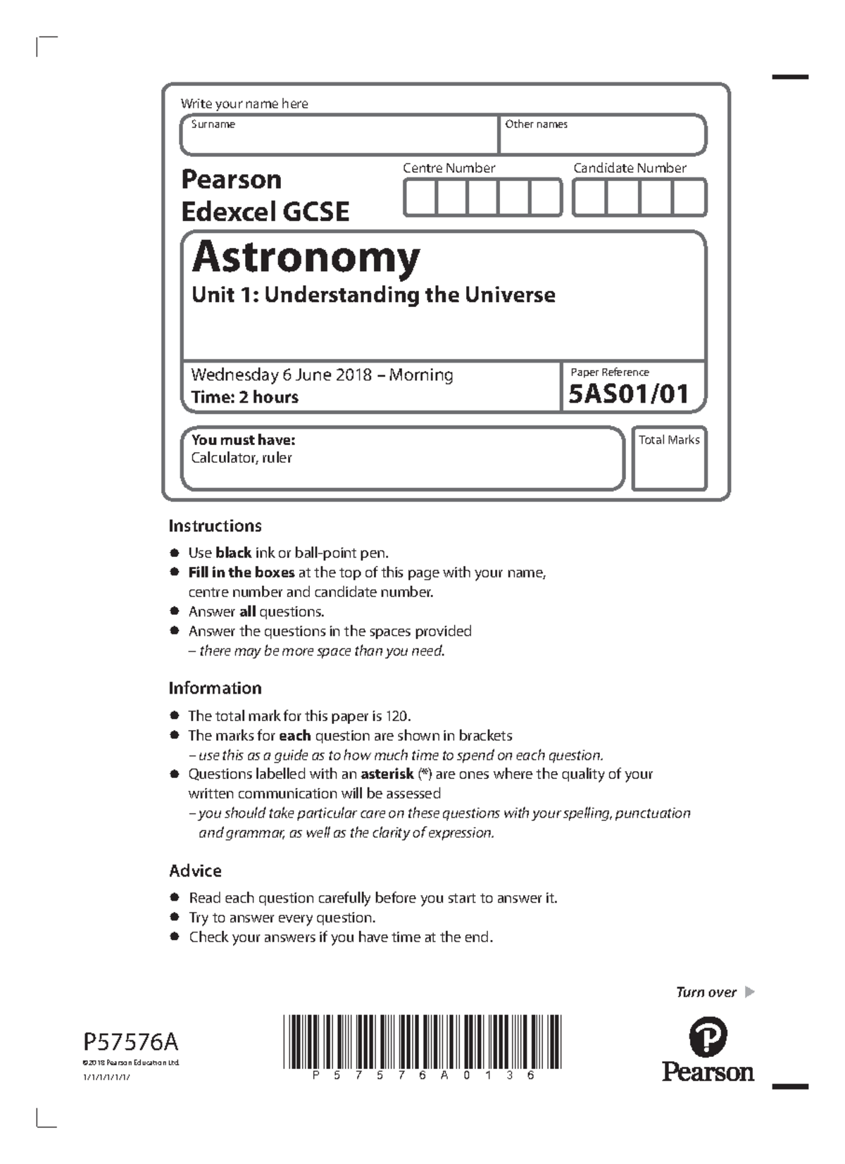 Astronomy GCSE Past Paper 1 (2018) - Exam Questions and Answers - Studocu