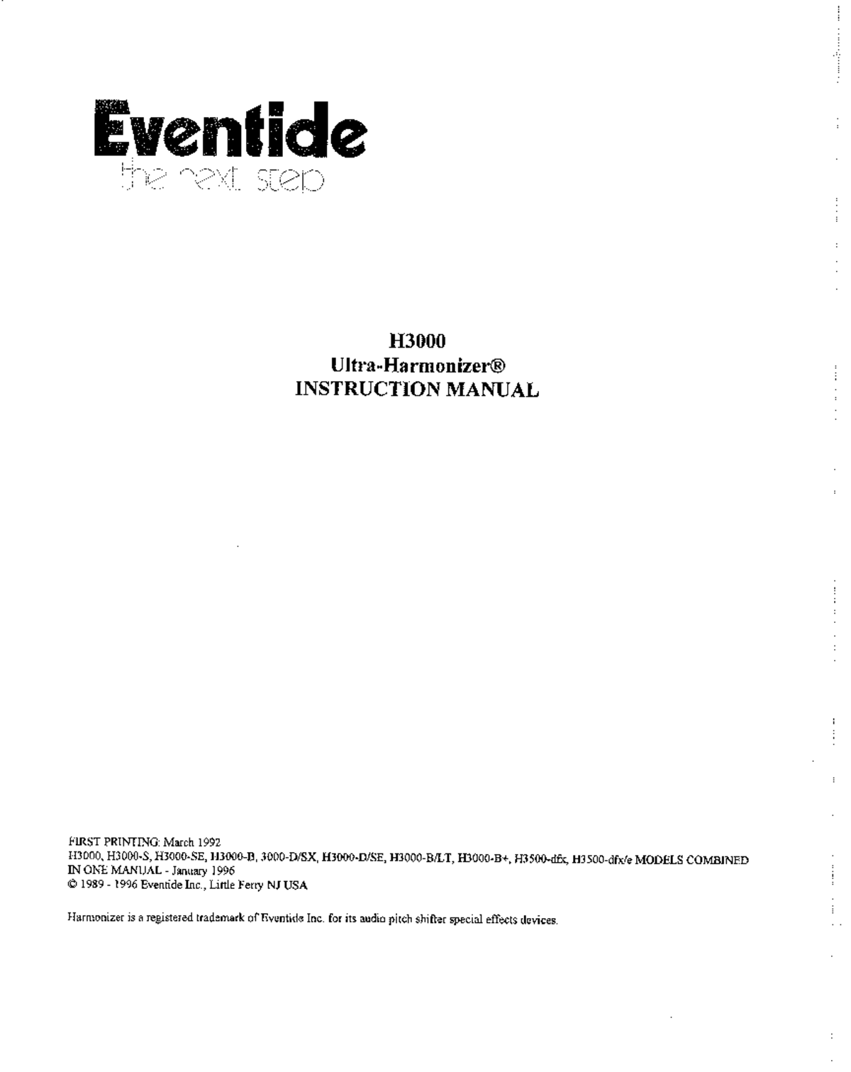 H3000 Manual: Comprehensive Guide for Eventide Models & Features - Studocu