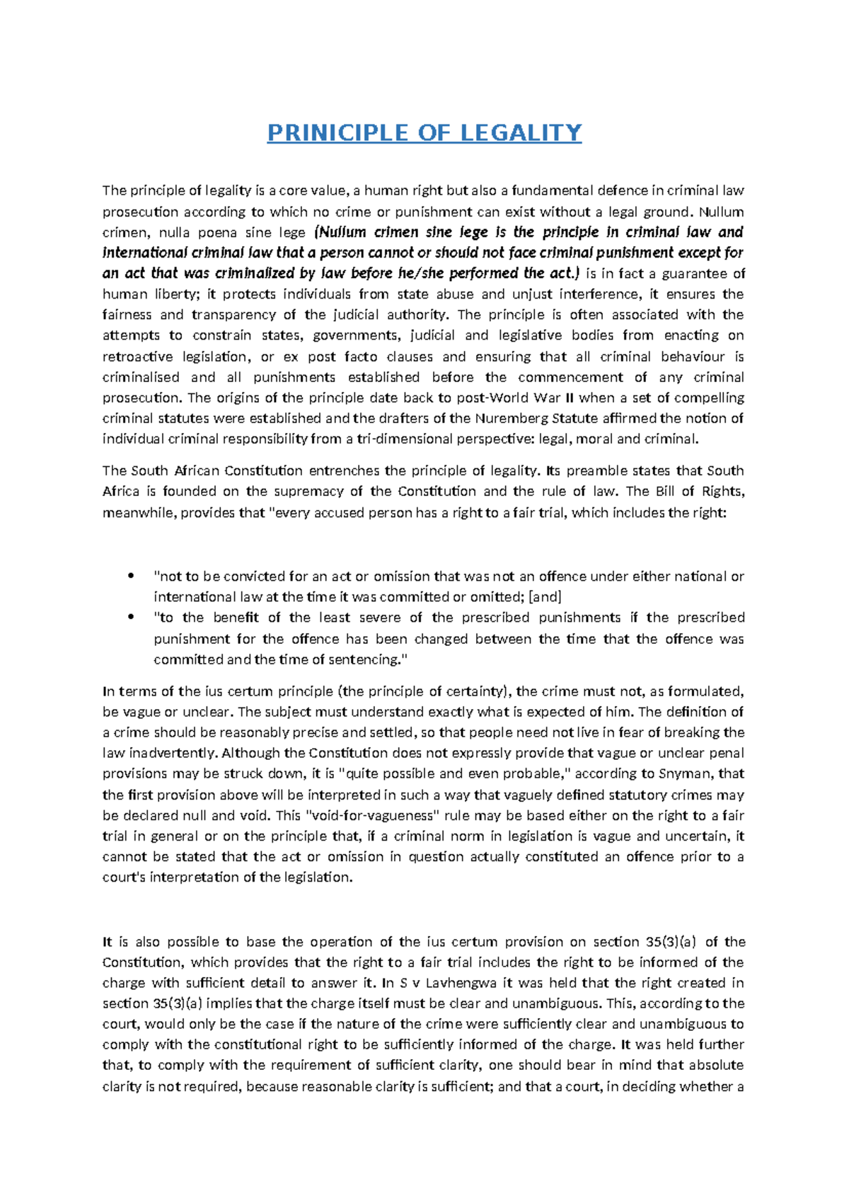 Principle of Legality in Criminal Law: A Comprehensive Overview - Studocu
