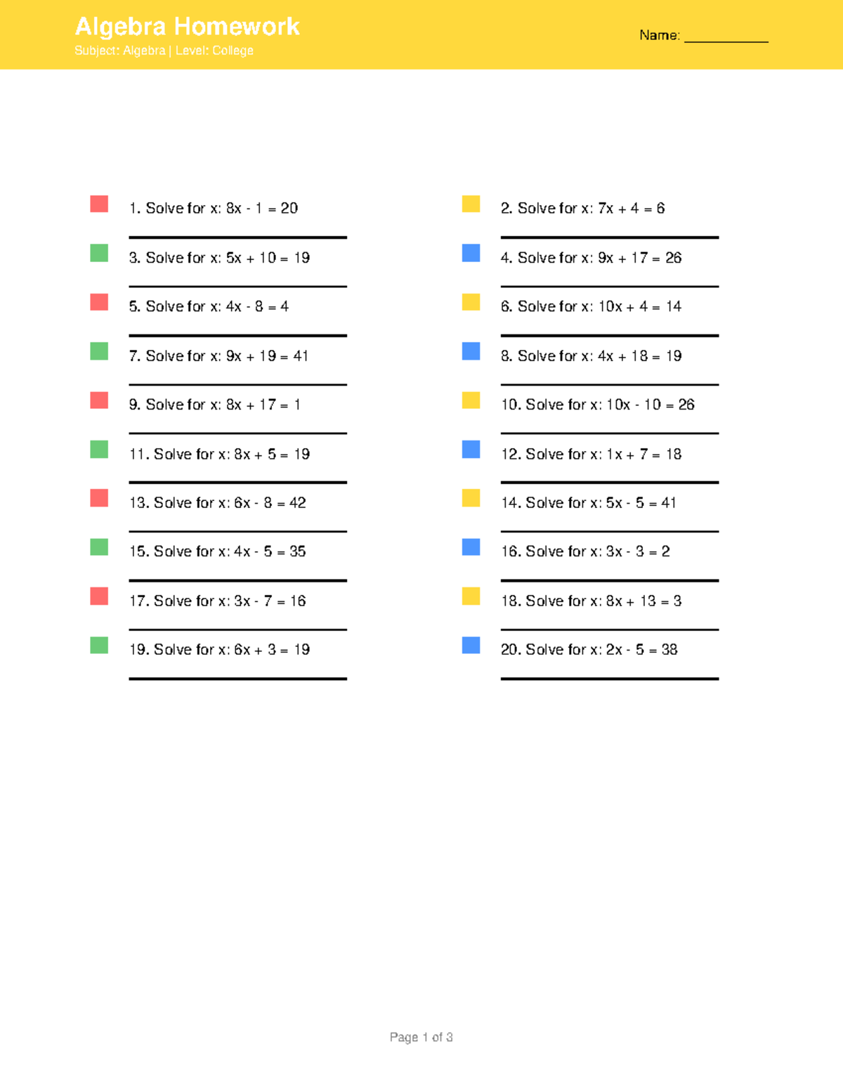 Algebra Homework 5 - College Level Problem Set - Studocu