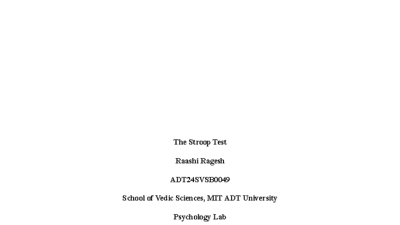 Stroop Effect Test Overview - ADT24SVSB0049 Psychology Lab - Studocu