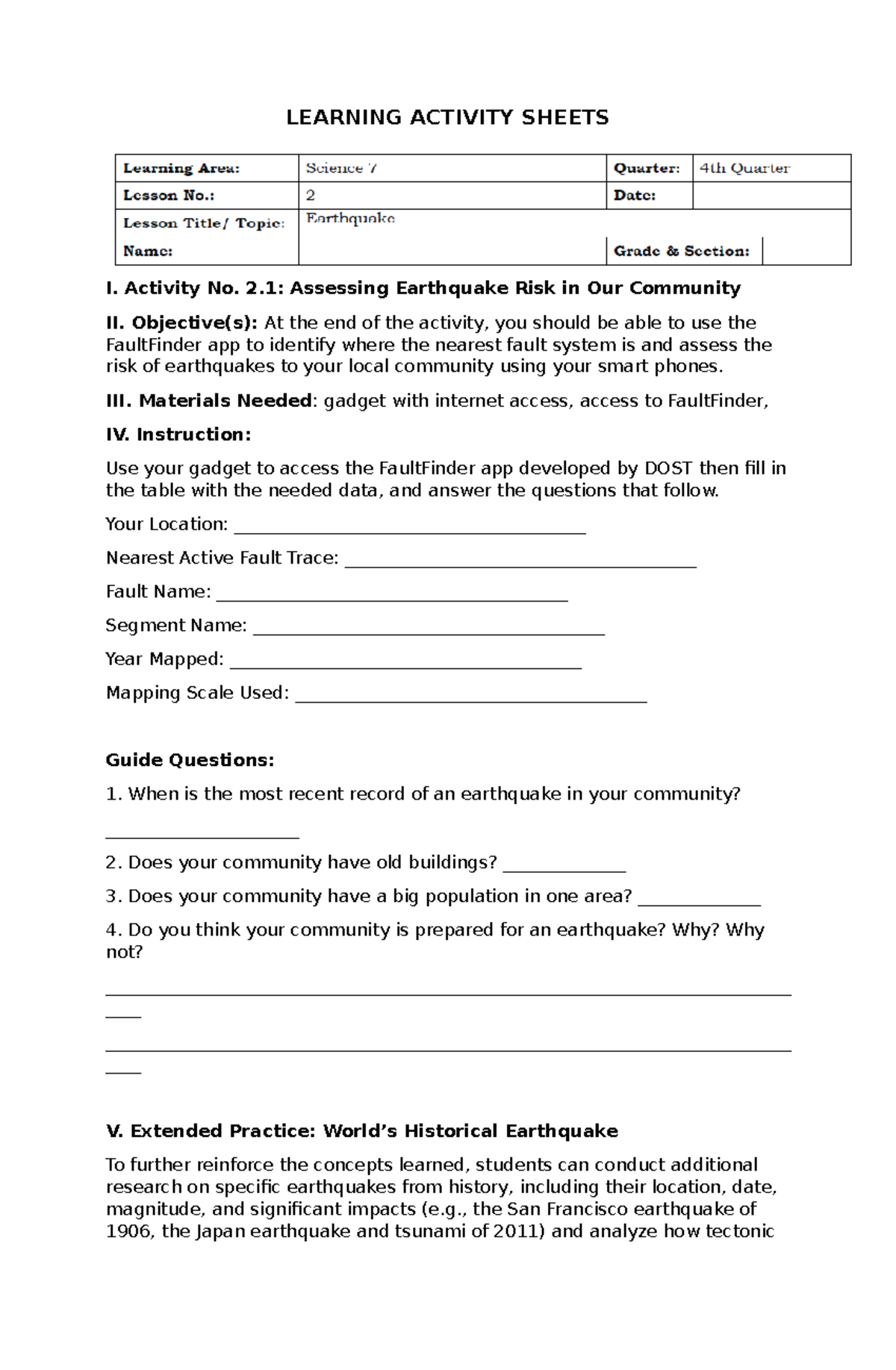 LAS Sci7 Q4 W2 - Learning activity sheet for grade 7 science - LEARNING ACTIVITY SHEETS I ...