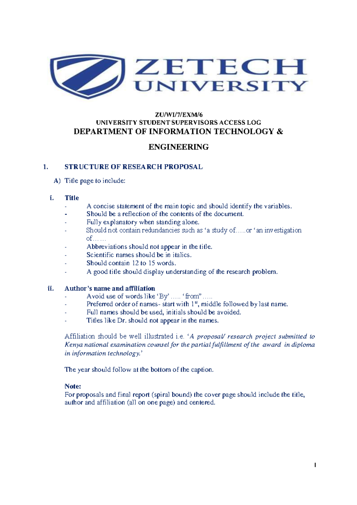 Structure of IT Proposal for Diploma in Information Technology ...
