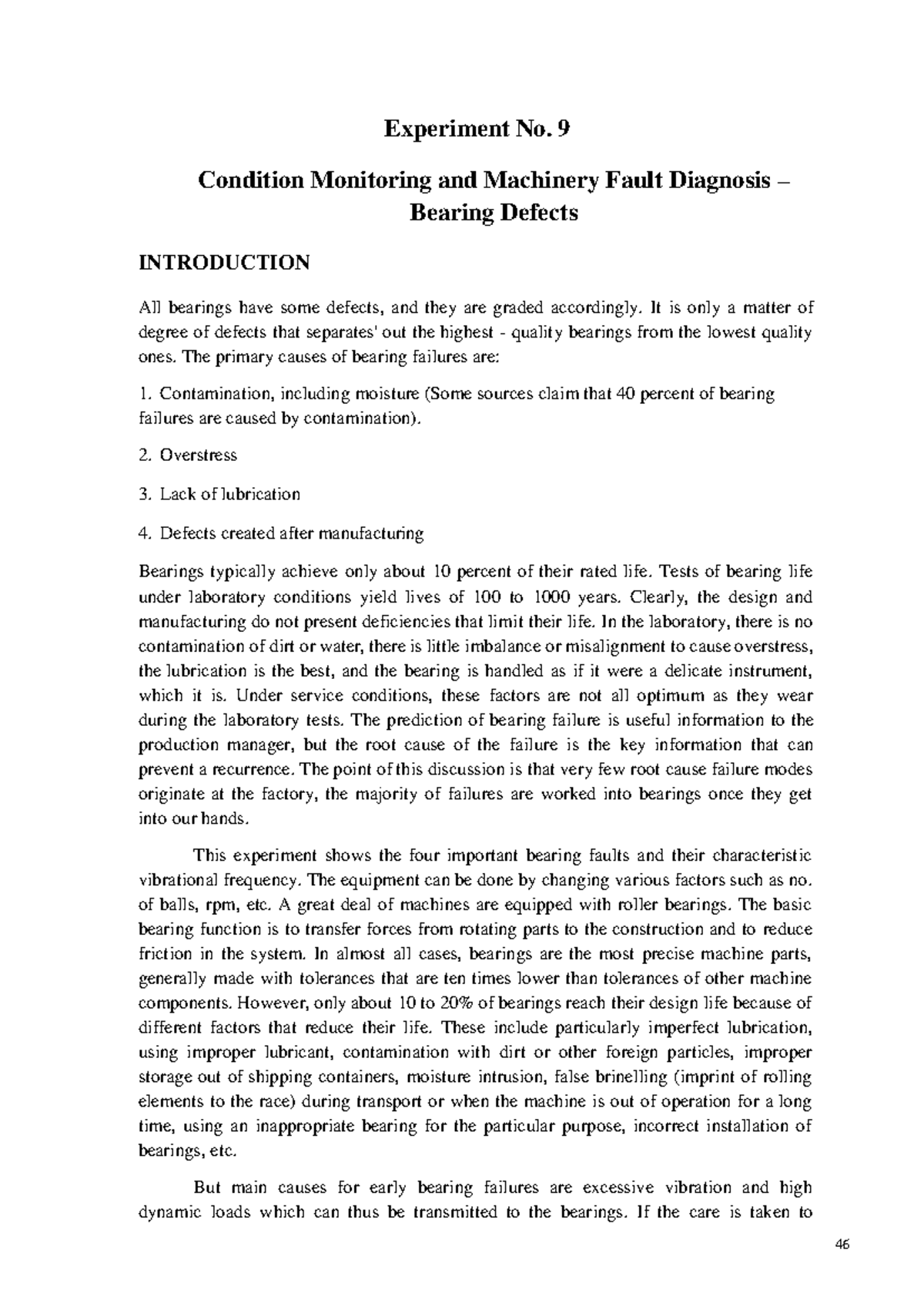 ME Lab Experiment No. 9 - Condition Monitoring & Fault Diagnosis of ...